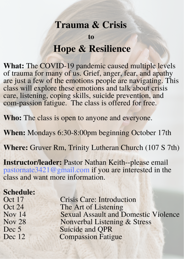 Trauma & Crisis to Hope & Resilience – Trinity Evangelical Lutheran Church