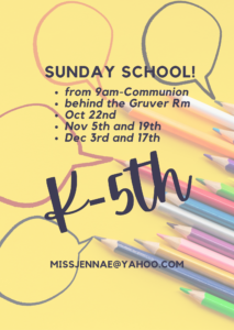 Fall Sunday School – Trinity Evangelical Lutheran Church